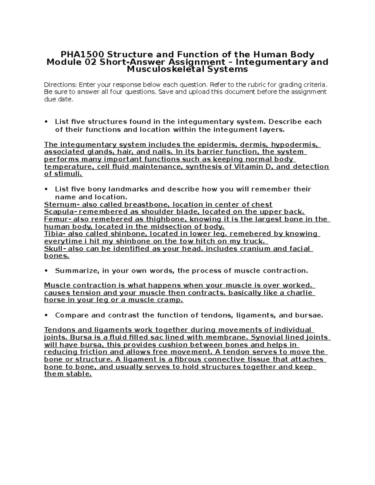 Mgriffith M2 short answer assignment 05142024 - PHA1500 Structure and ...