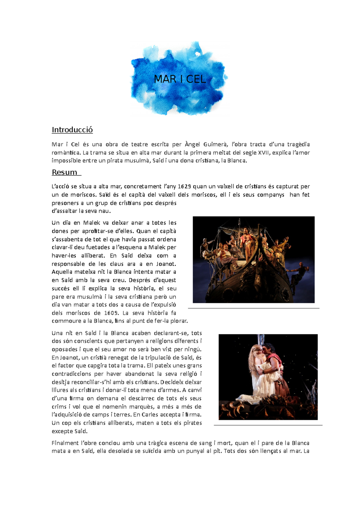 Català - Mar i Cel - Lectura - Introducció Mar i Cel és una obra de ...