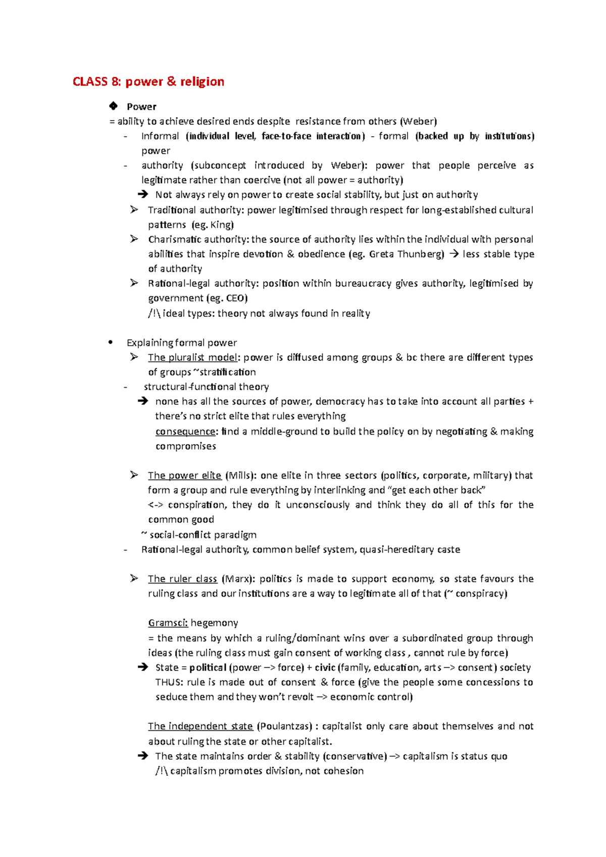 Class 8 power and religion - CLASS 8: power & religion Power = ability ...