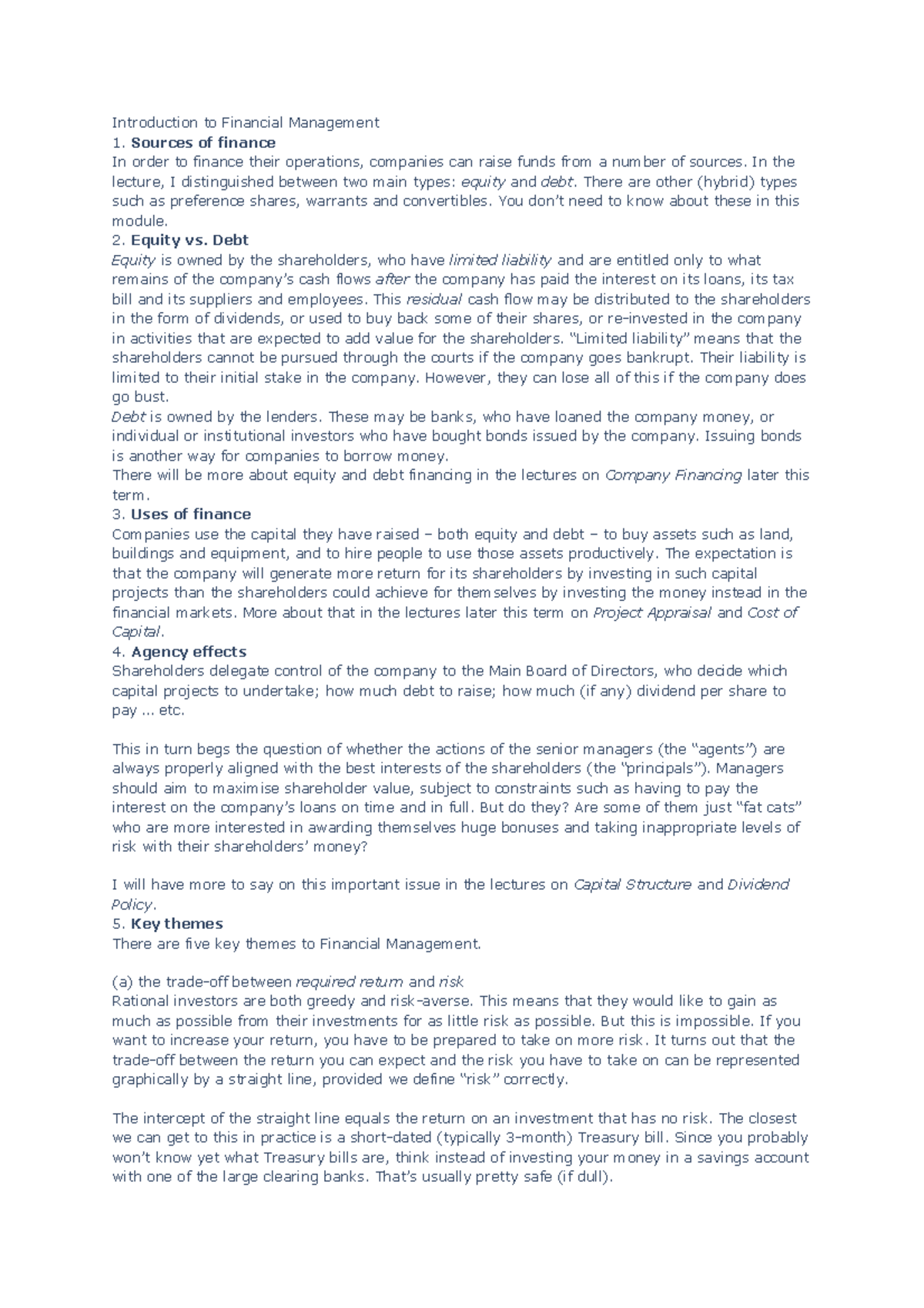 Notes - Summary Financial Management - Introduction to Financial ...