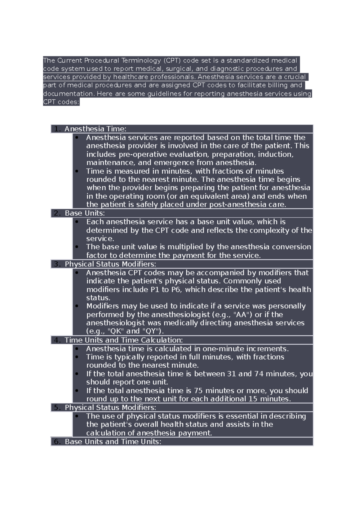 Anaesthesia guidelines - Definition of CPT (Current Procedural ...
