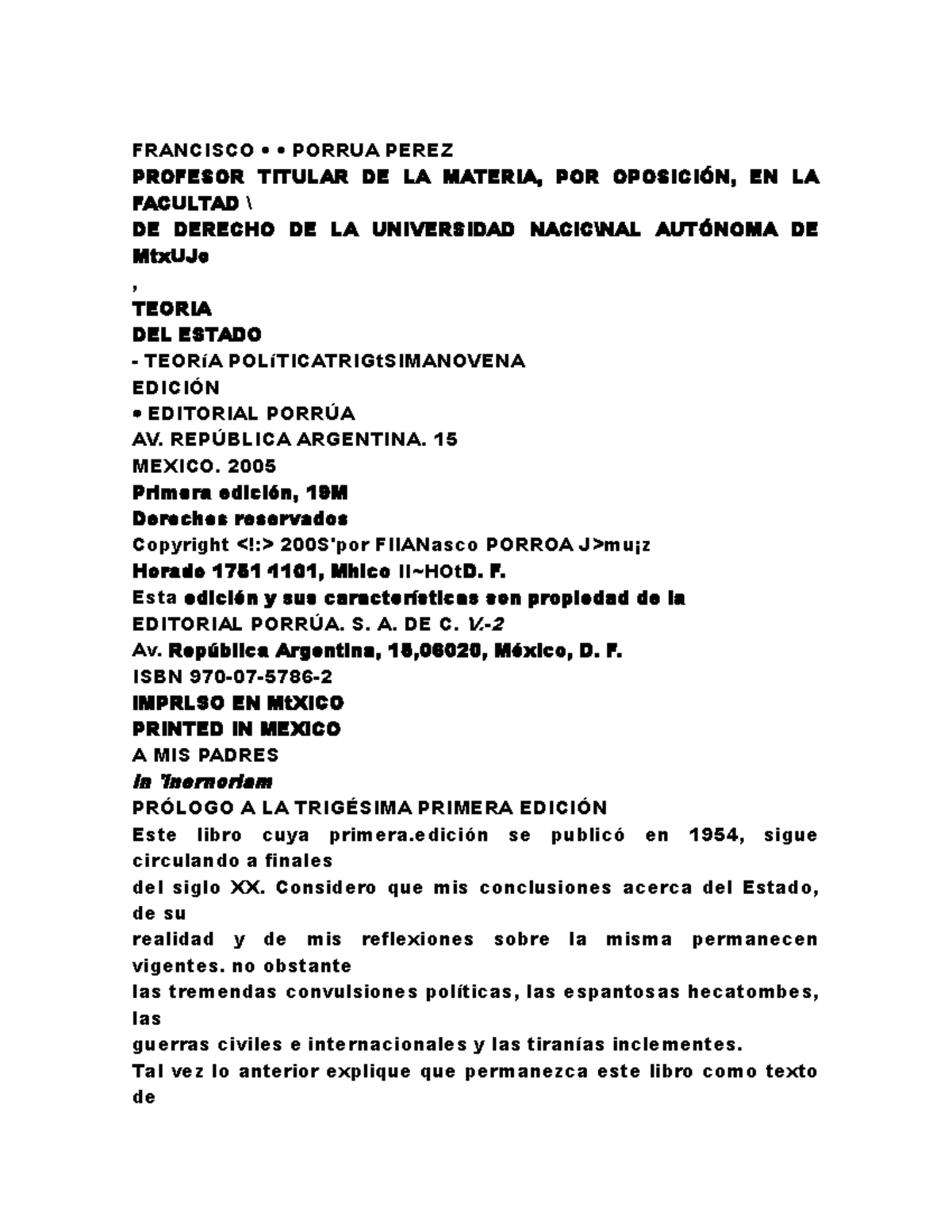 Porrúa Pérez Francisco Teoría DEL Estado - FRANCISCO • • PORRUA PEREZ PROFESOR TITULAR DE LA ...