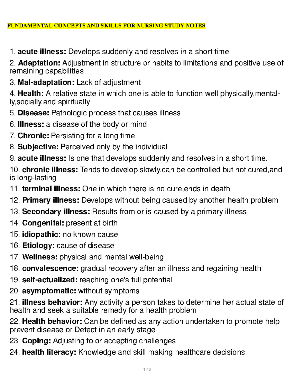Fundamental Concepts AND Skills FOR Nursing Study Notes - FUNDAMENTAL ...