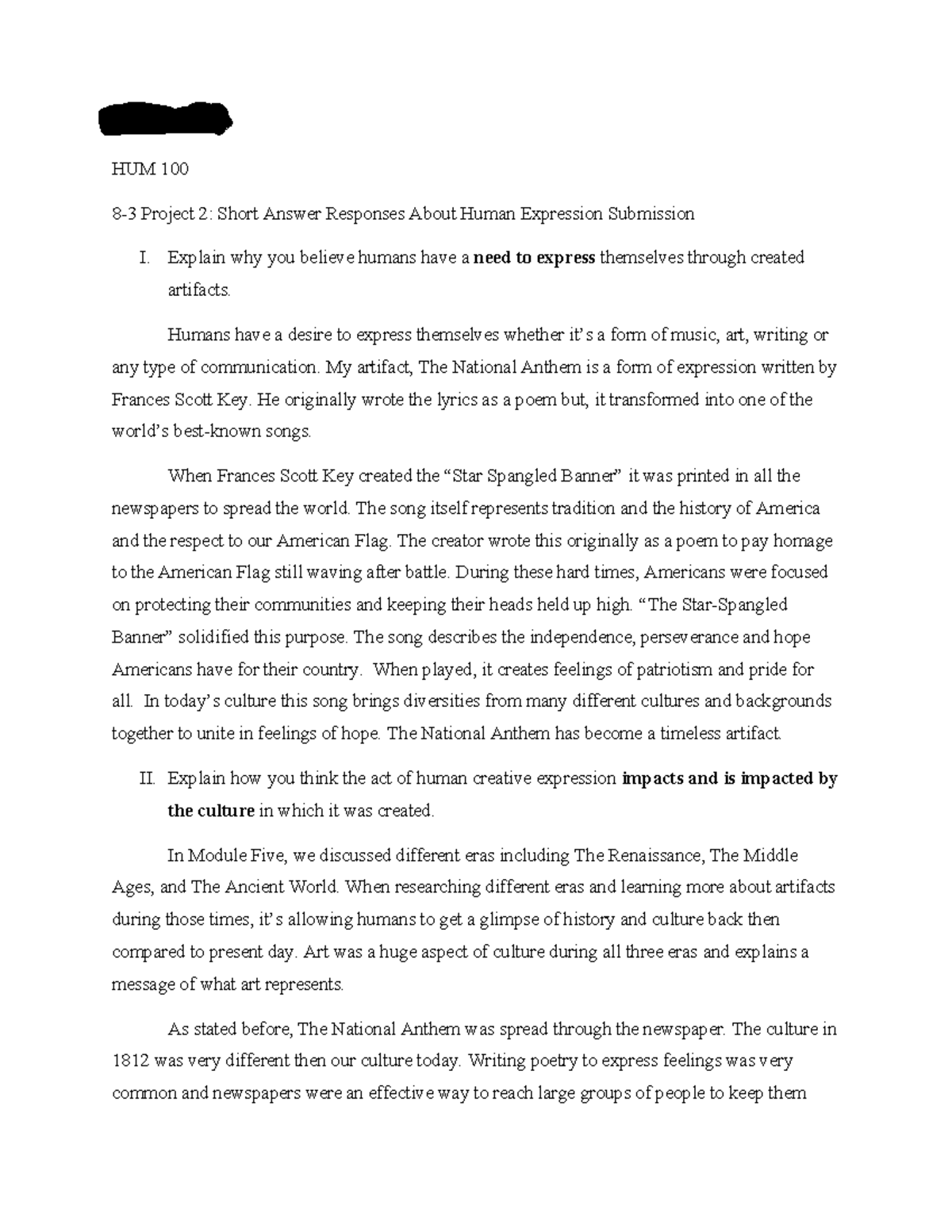 Hum 100 8-4 Putting it all Together - Siobhan Morris HUM 100 8-3 ...