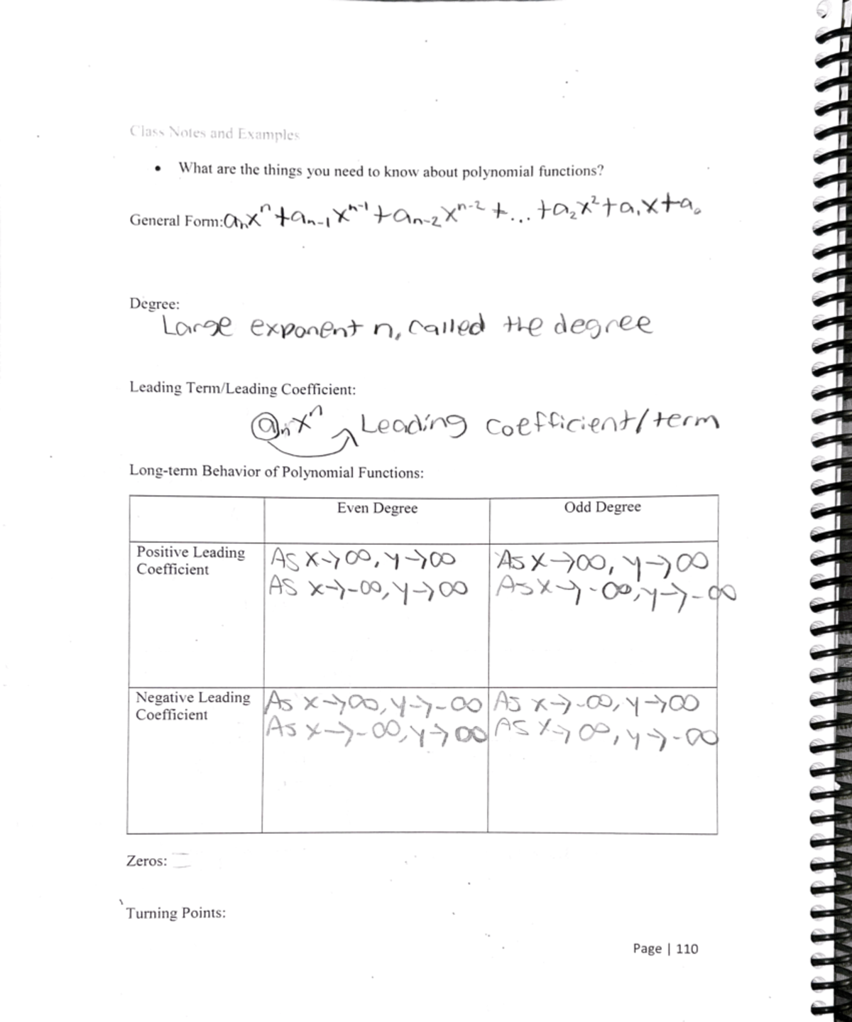 Polynomial Functions - Class Notes and Examples What are the things you ...