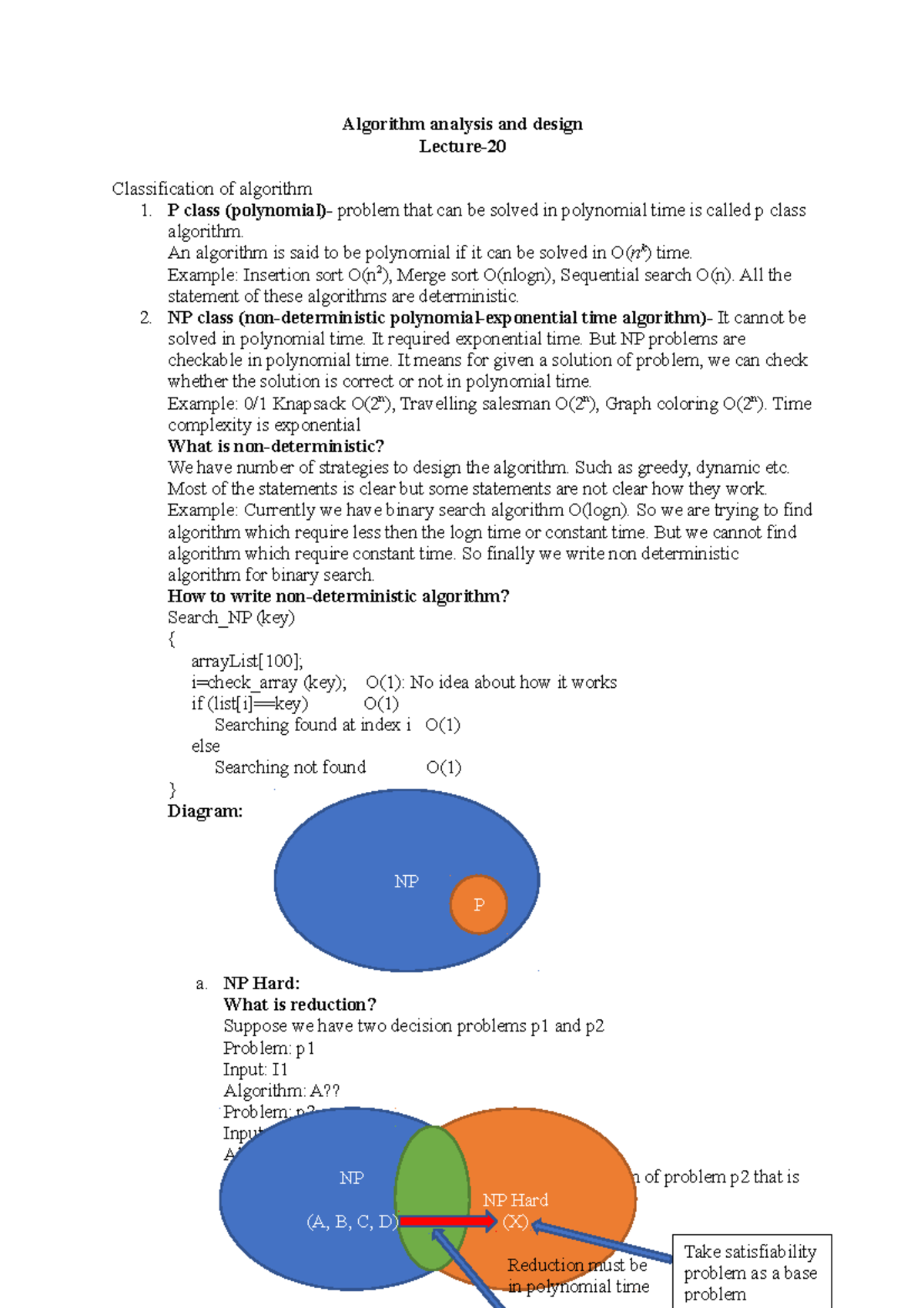 Aad Lec20 Algorithm Analysis And Design Lecture Classification Of