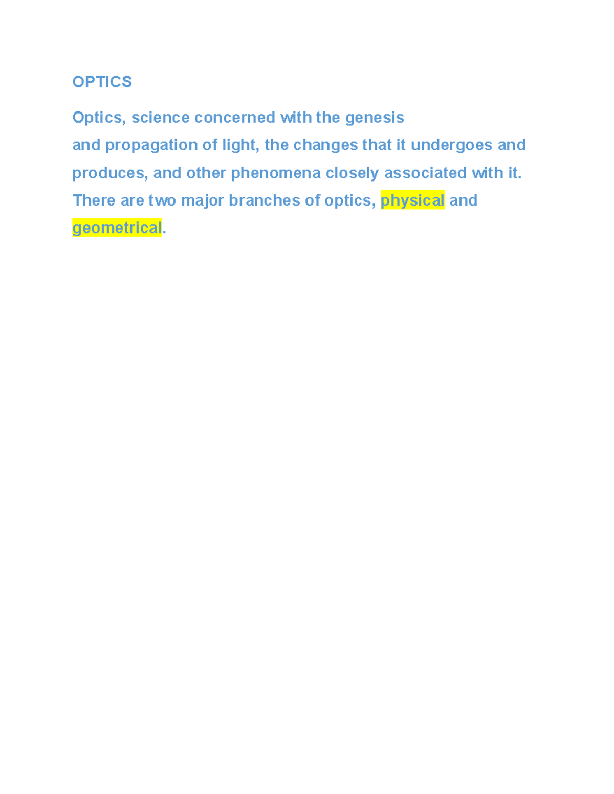 Optics - demo lecture - OPTICS Optics, science concerned with the ...
