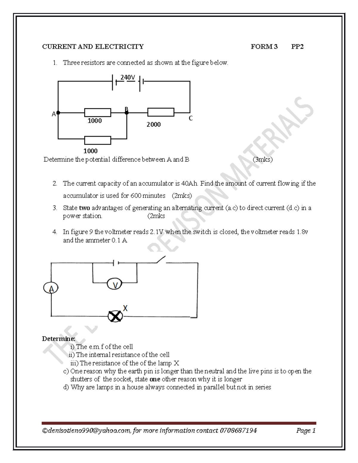 Current AND Electricity 11 - CURRENT AND ELECTRICITY FORM 3 PP Three ...