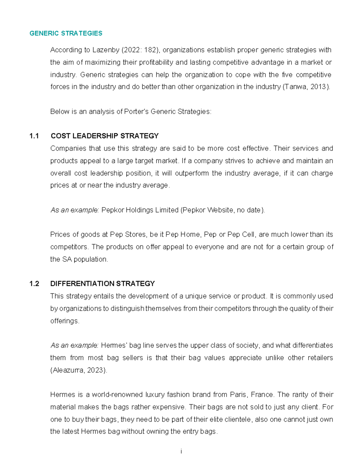 Generic and Grand Strategies - Theory and Examples - 1 GENERIC ...