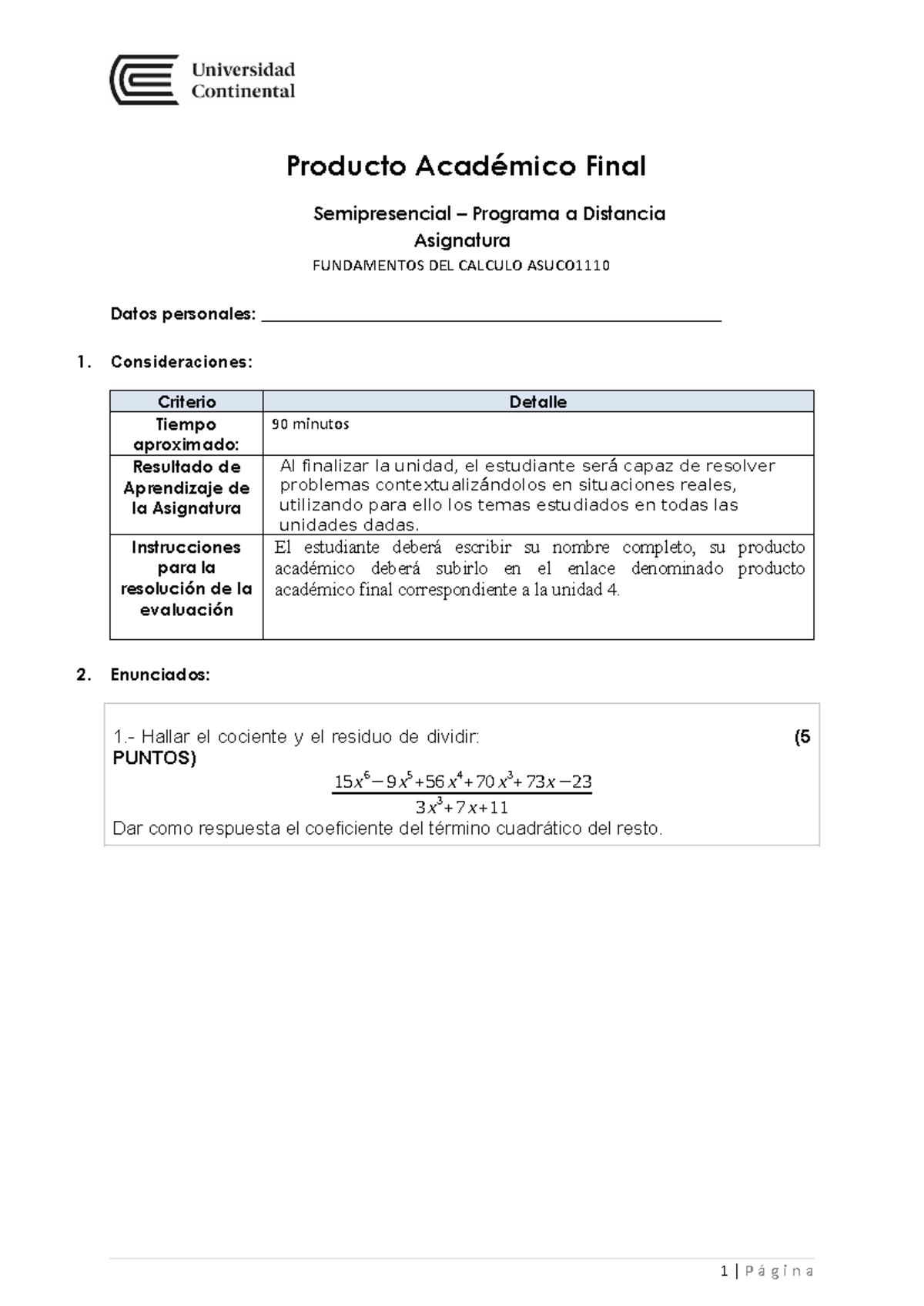 Examen final de calculo - Producto Académico Final Semipresencial – Programa a Distancia ...