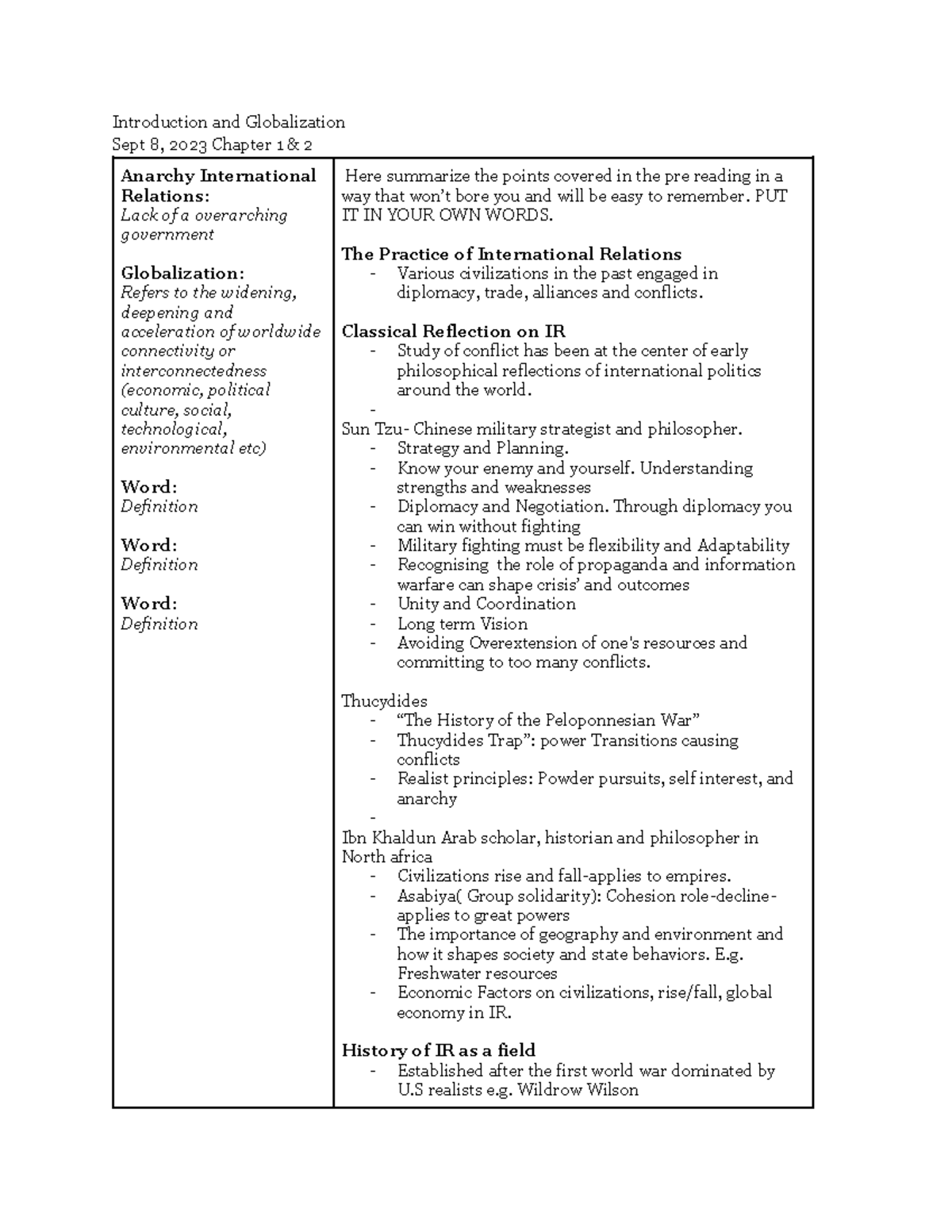 POL S 261 Ch 1-4 IR Notes - Chapters 1-4 - Introduction and ...
