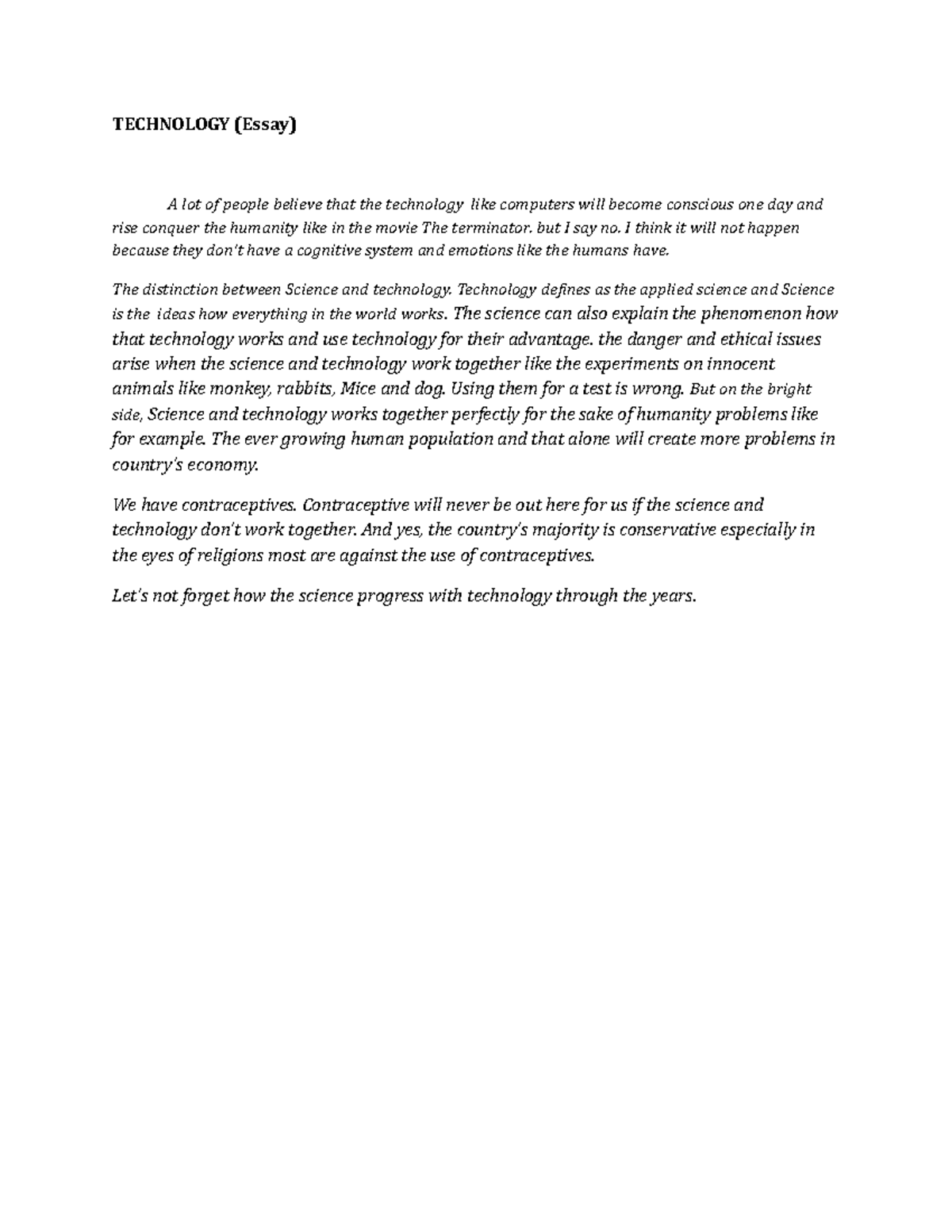 GE 7 - Science, Technology and Society - TECHNOLOGY (Essay) A lot of ...