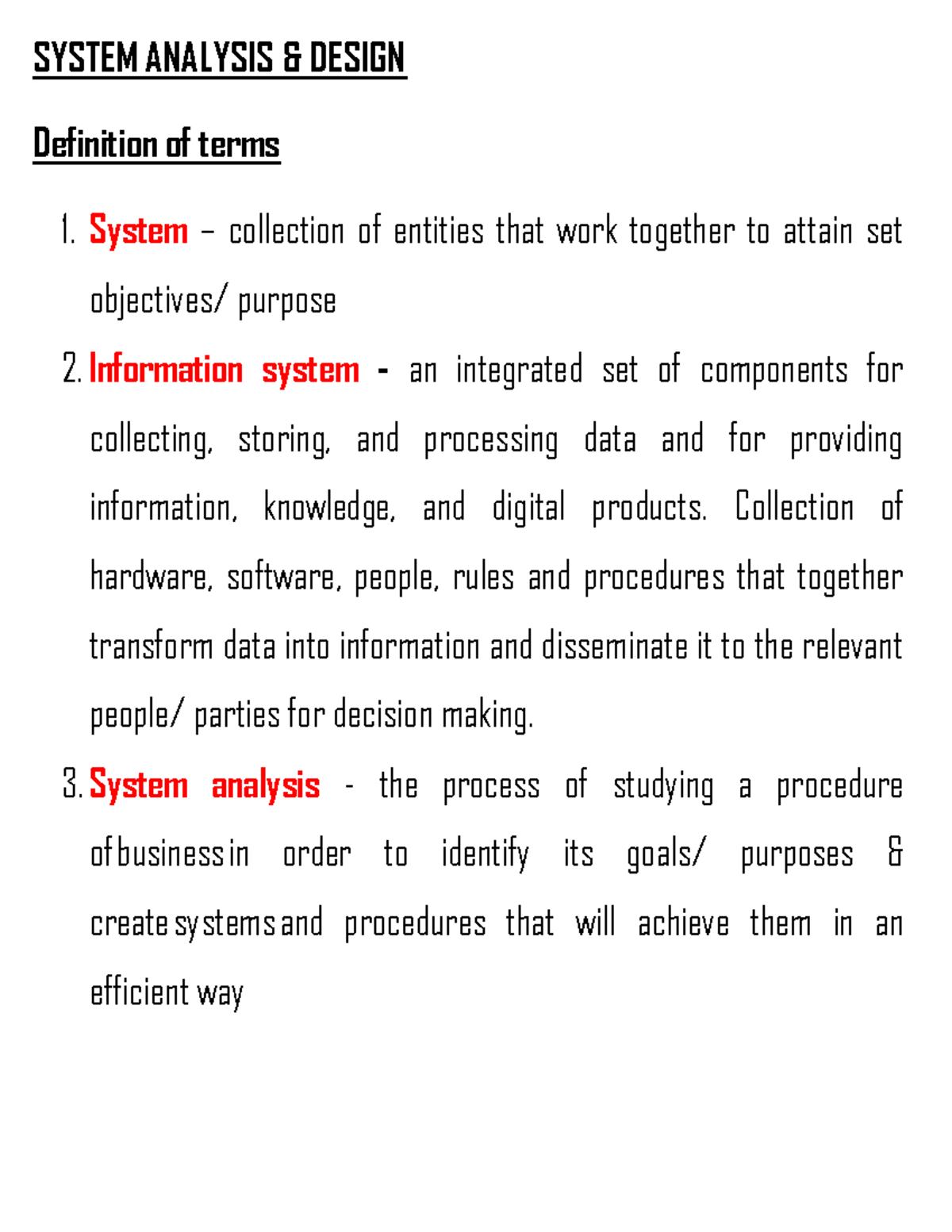 System Analysis AND Design Notes 1 - SYSTEM ANALYSIS & DESIGN ...