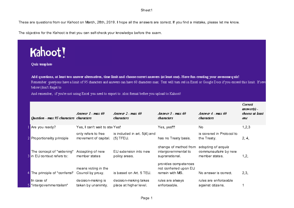 Kahoot Quiz - Sheet1 These are questions from our Kahoot on March, 28th ...