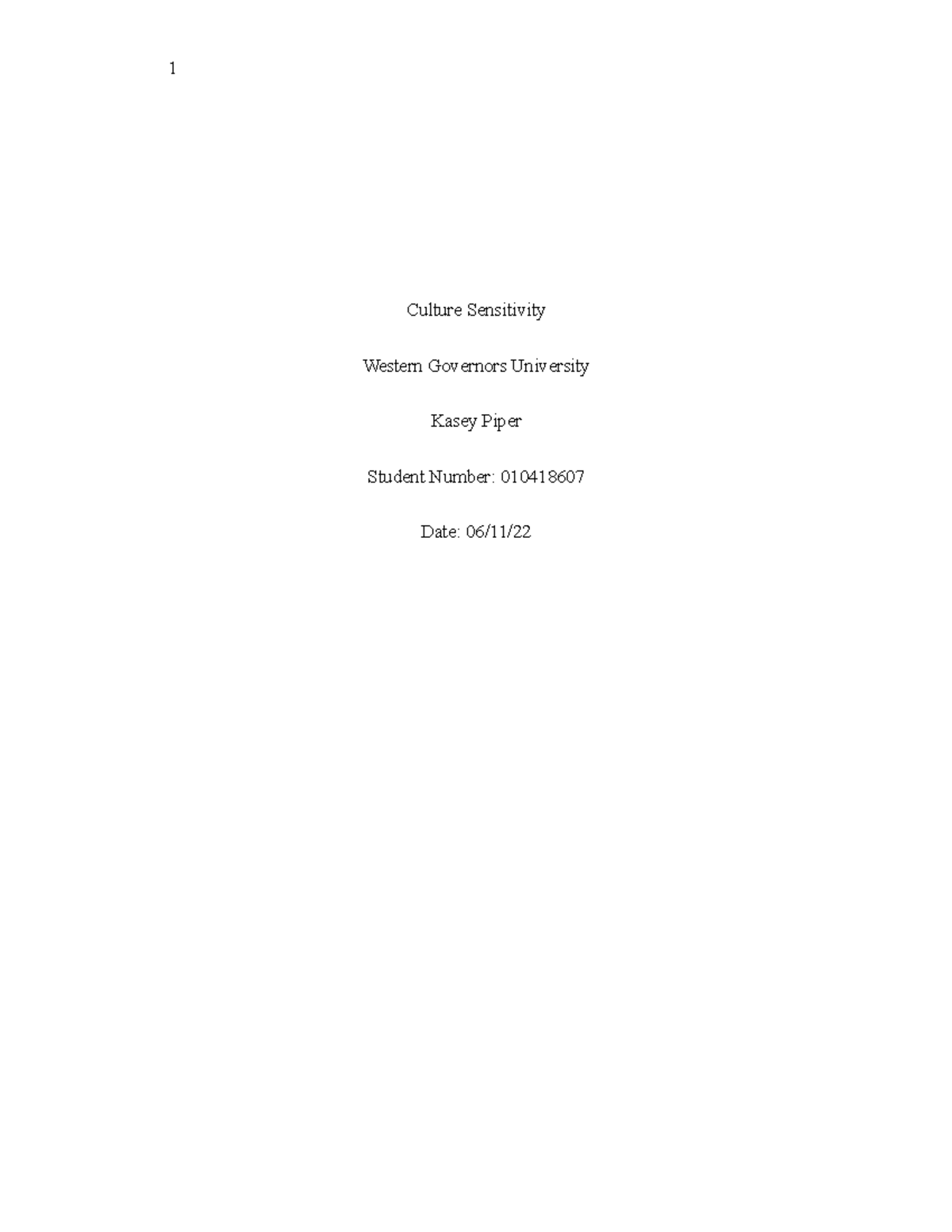 C716 Business Communication Task 1Kasey Piper - 1 Culture Sensitivity ...