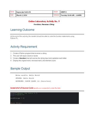Lapuz Activity 4 Lec Lab Array 1 - DATA STRUCTURE AND MANAGEMENT ACTIVITY Lapuz, Jay Cedric D ...
