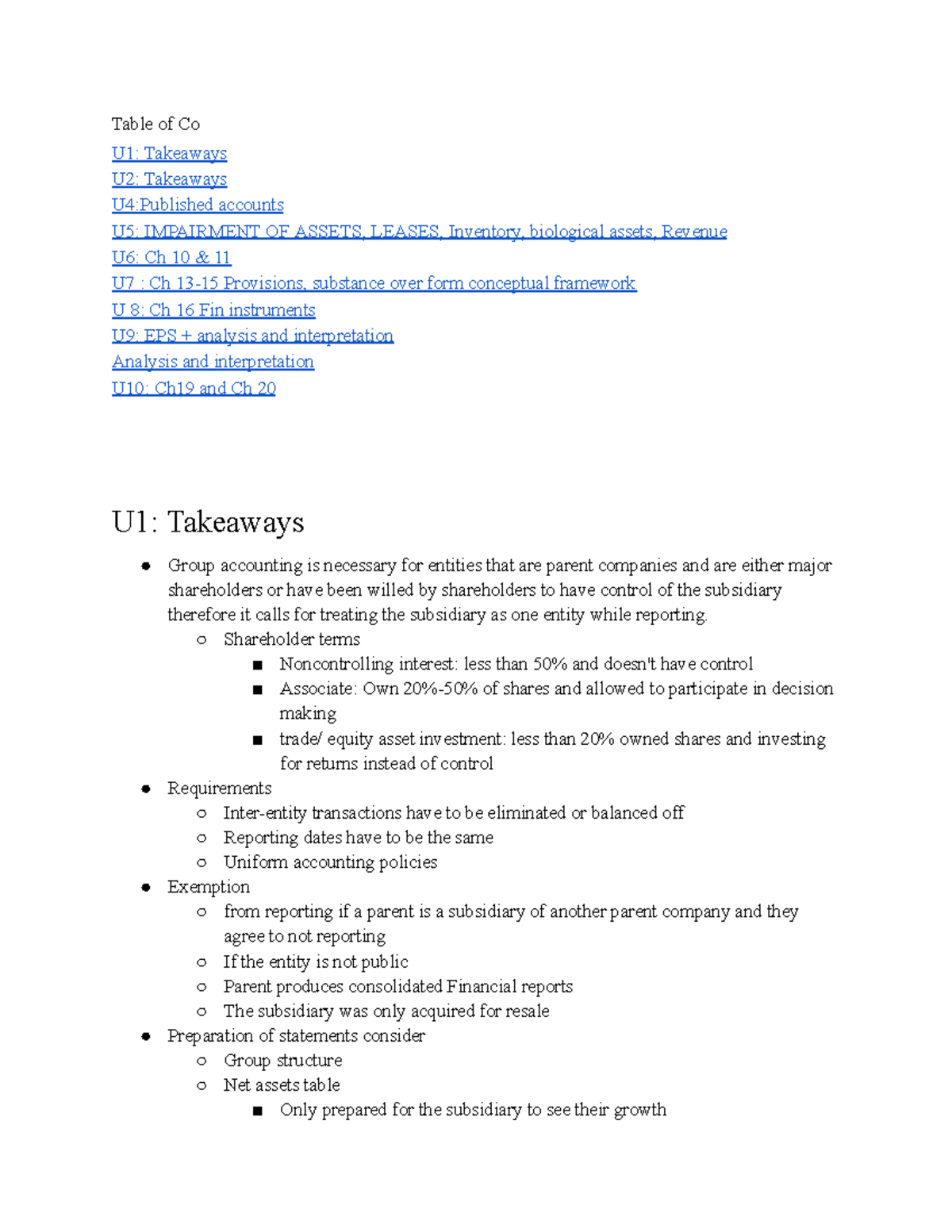 FR personal notes - Table of Co U1: Takeaways U2: Takeaways U4 ...