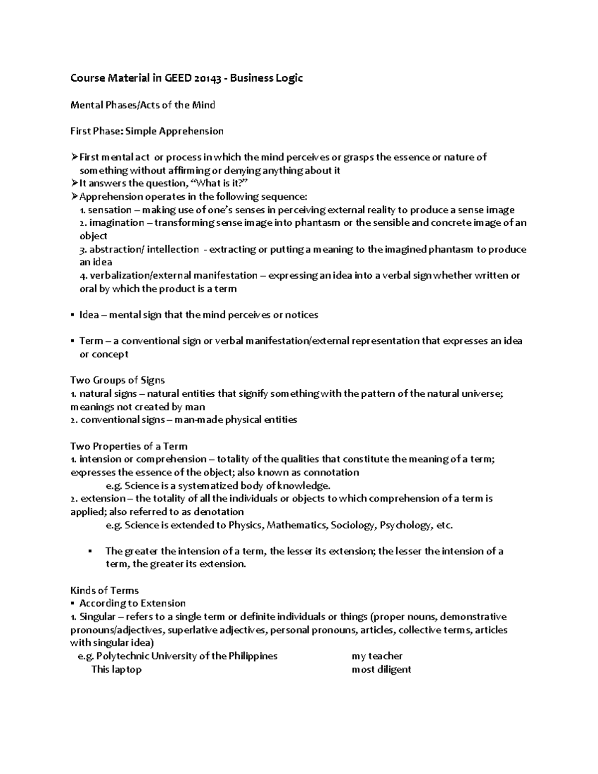 Acts of the Mind-Simple Apprehension - Course Material in GEED 20143 ...