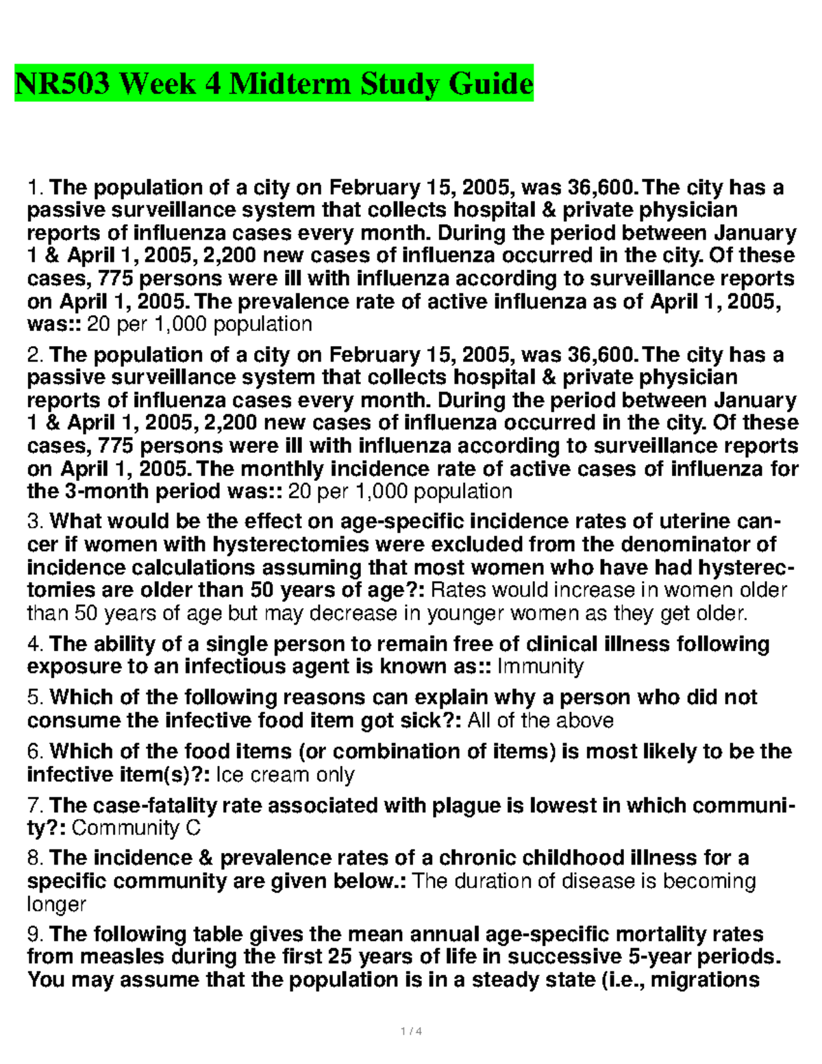 NR503 Week 4 Midterm Study Guide - NR503 Week 4 Midterm Study Guide The ...