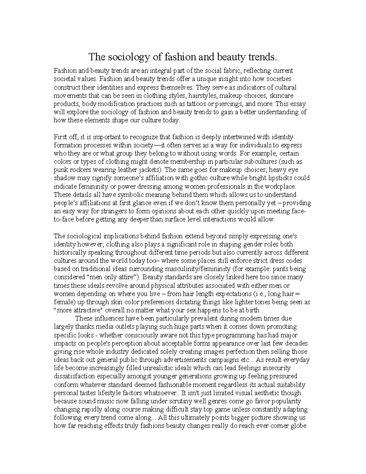 introductory sociology - The sociology of fashion and beauty trends ...