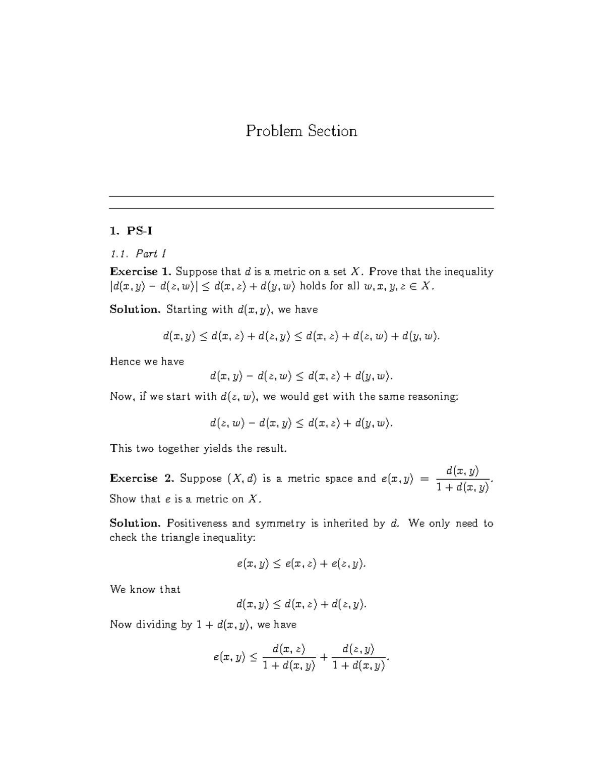 Math331 (7) PS - Practice questions for metric spaces - Problem Section ...