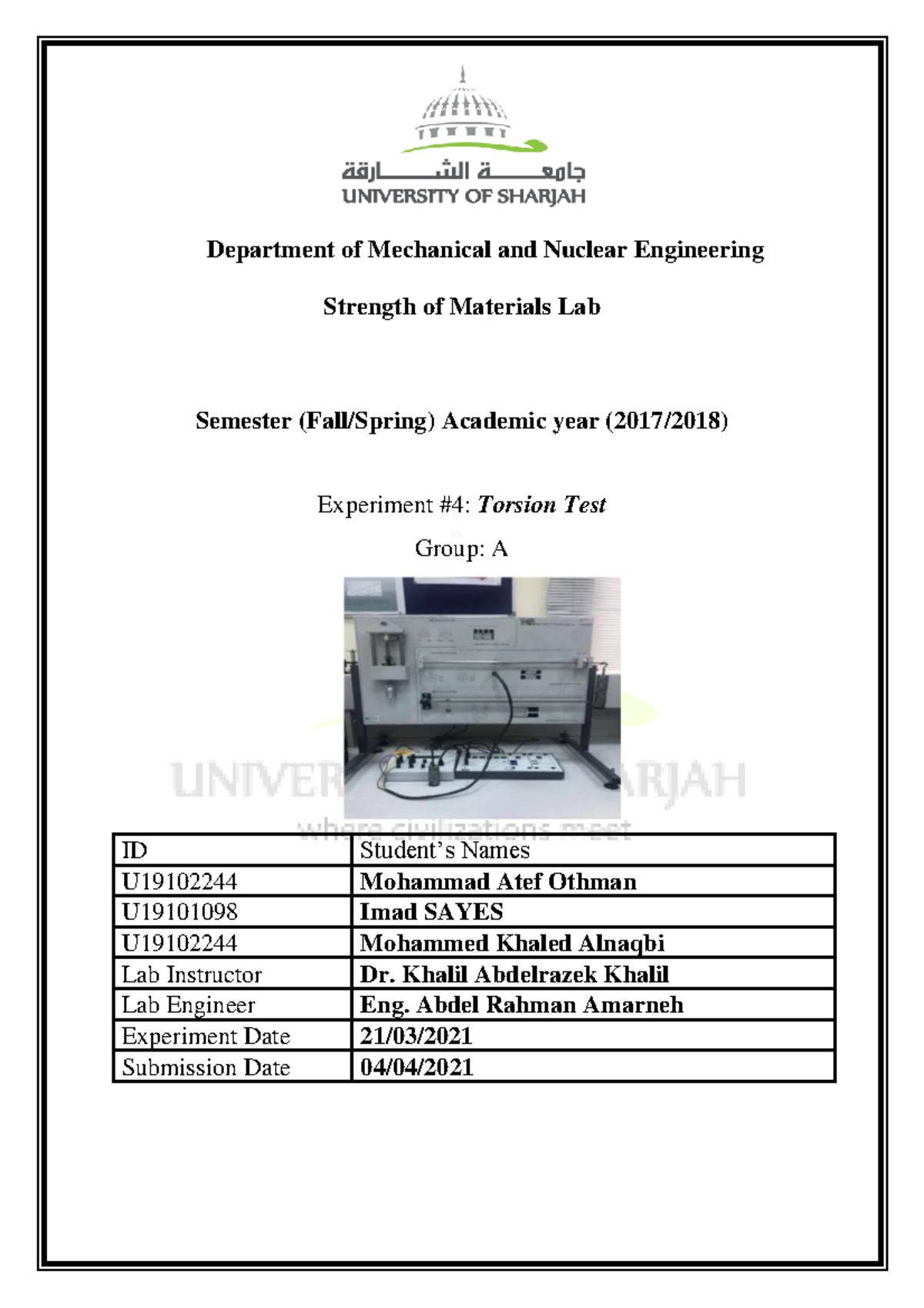 Exp4 - this a tutorial on lab report for exp 4 - Department of Mechanical and Nuclear ...