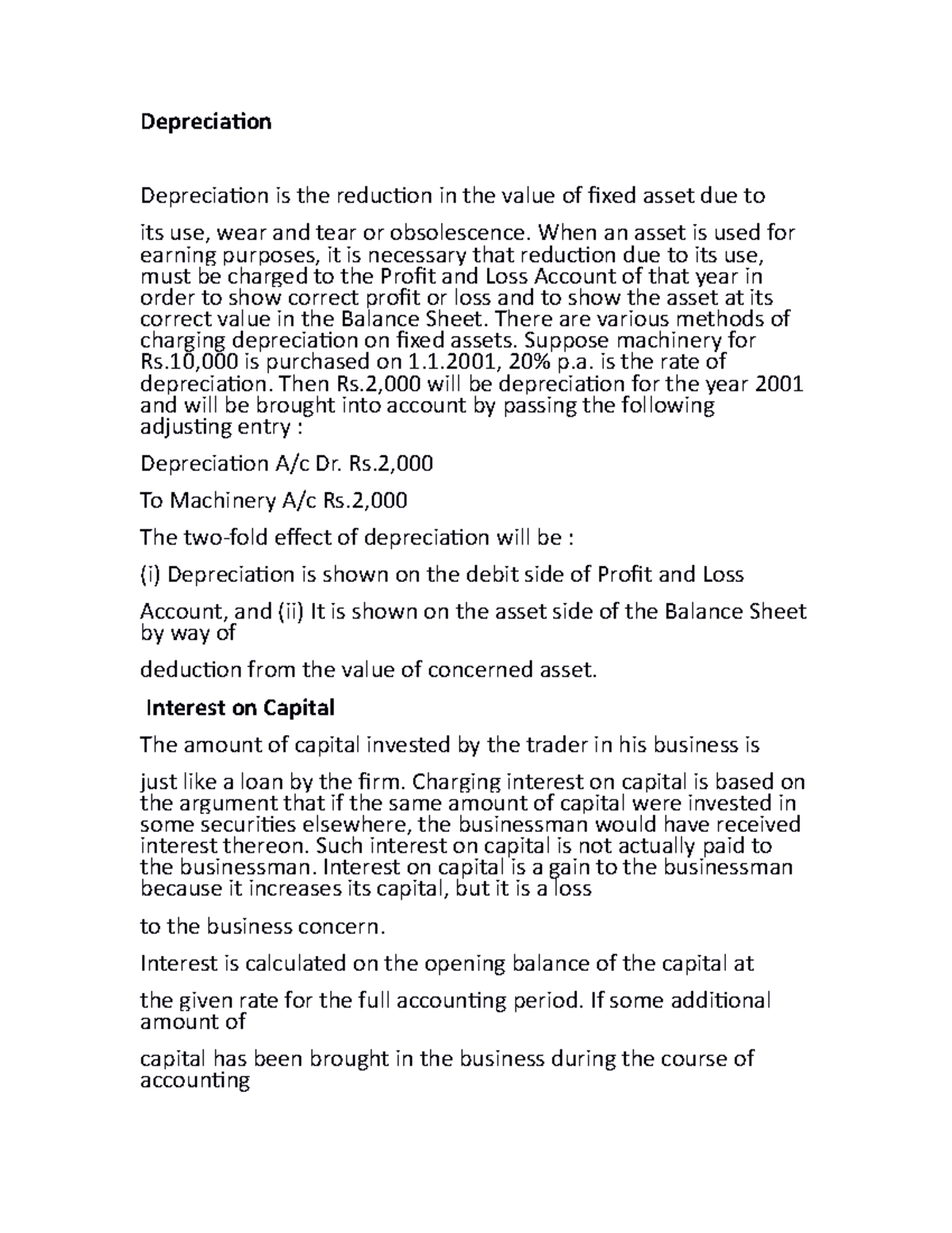 Depreciation,Interest on Capital,Interest of Drawings and Provision ...