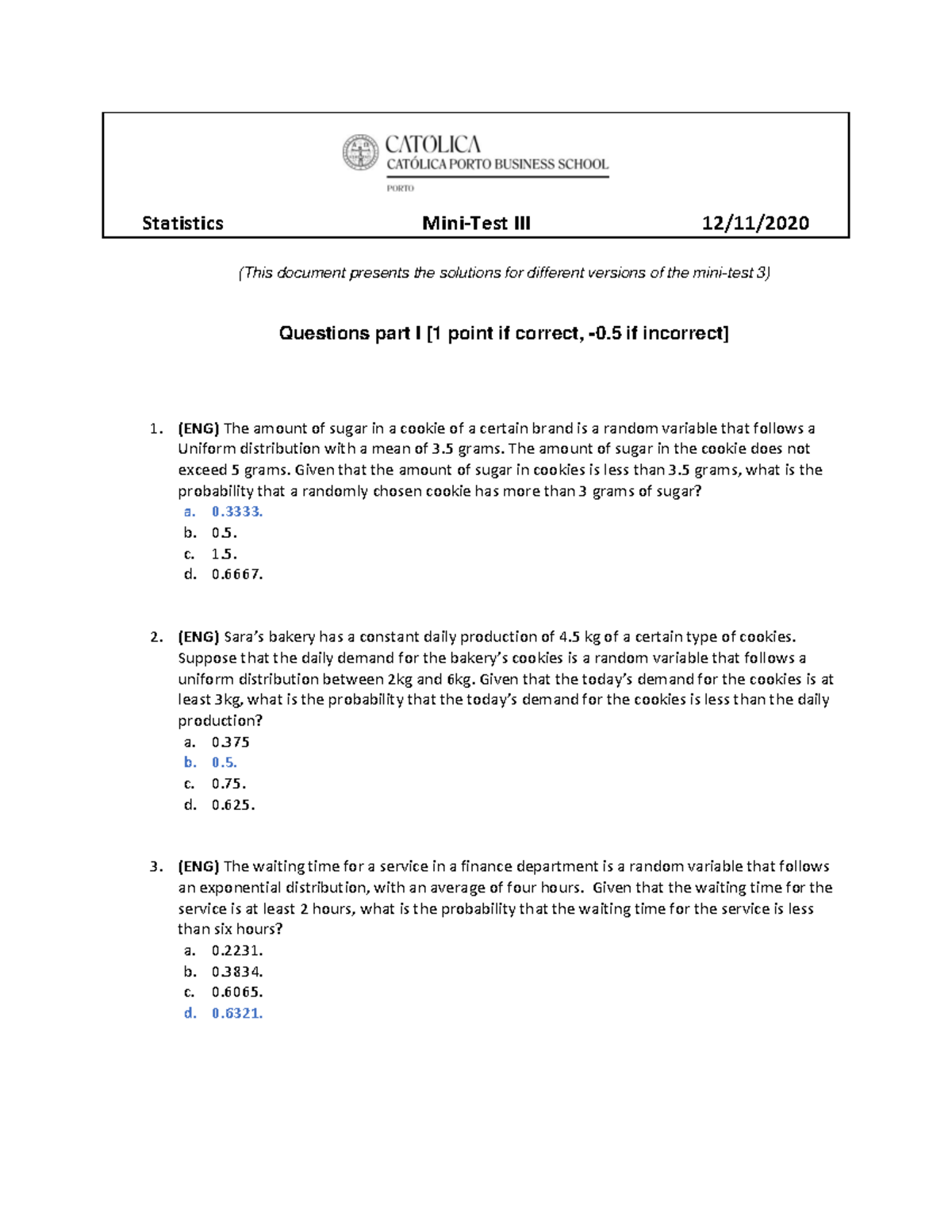Mini Test 3 - mini teste - Statistics Mini-Test III 12/11/ (This ...