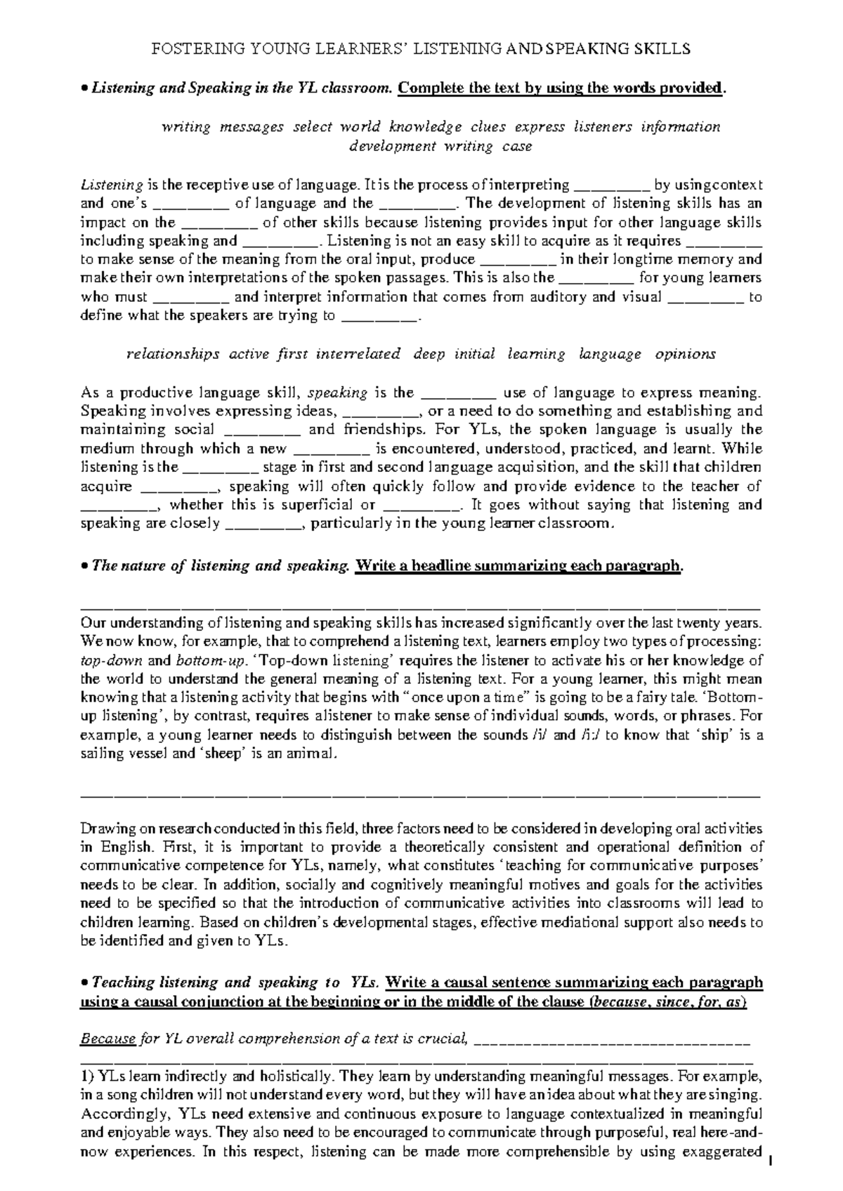 Sp.TEXT 6 Speaking for YL - 1 FOSTERING YOUNG LEARNERS’ LISTENING AND ...