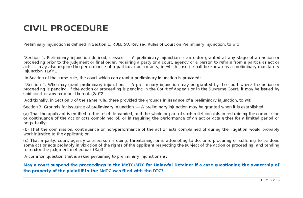 Civil Procedure - For reading purposes only - CIVIL PROCEDURE ...