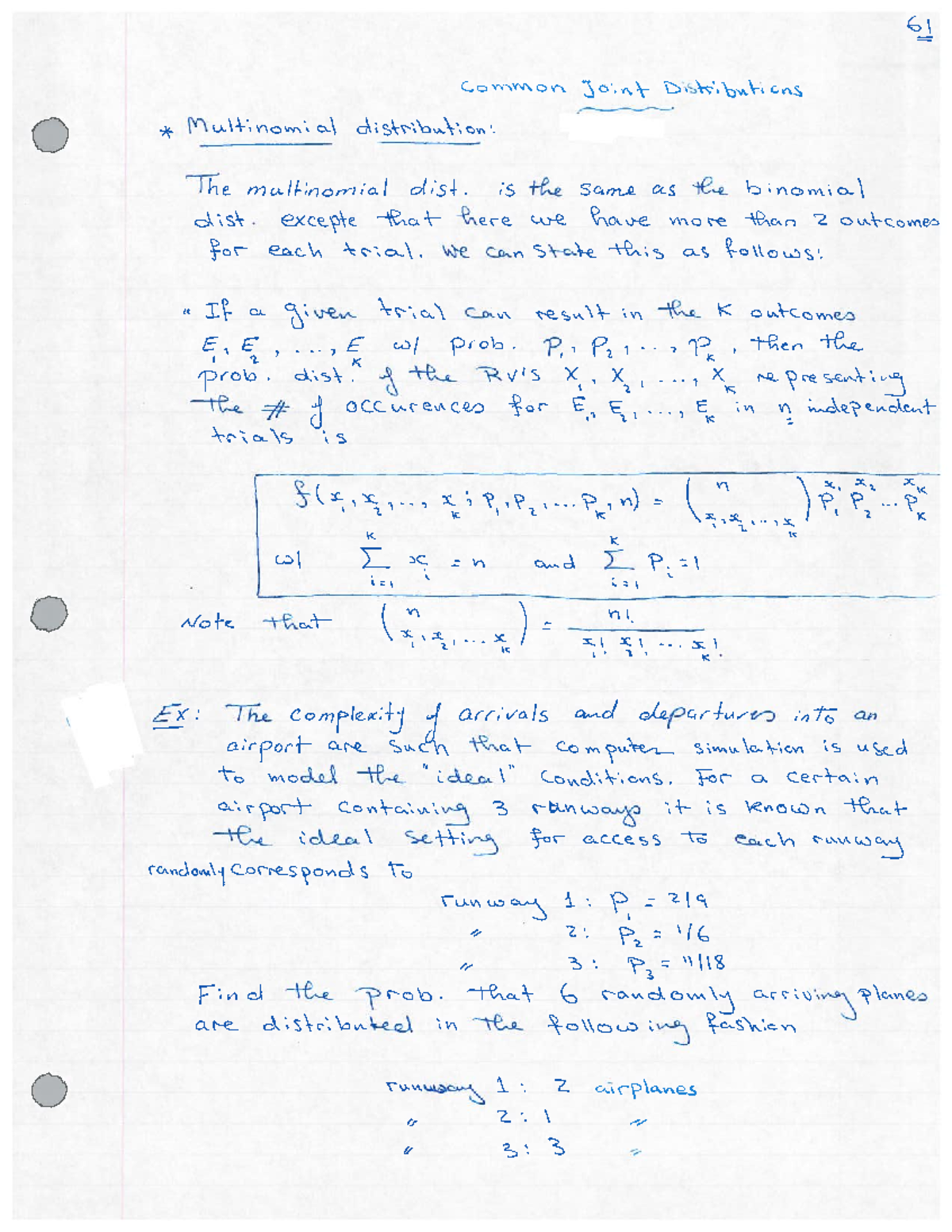 Ch5 part2 - ch5 - 61 Common Joint Distributions Multinomial ...