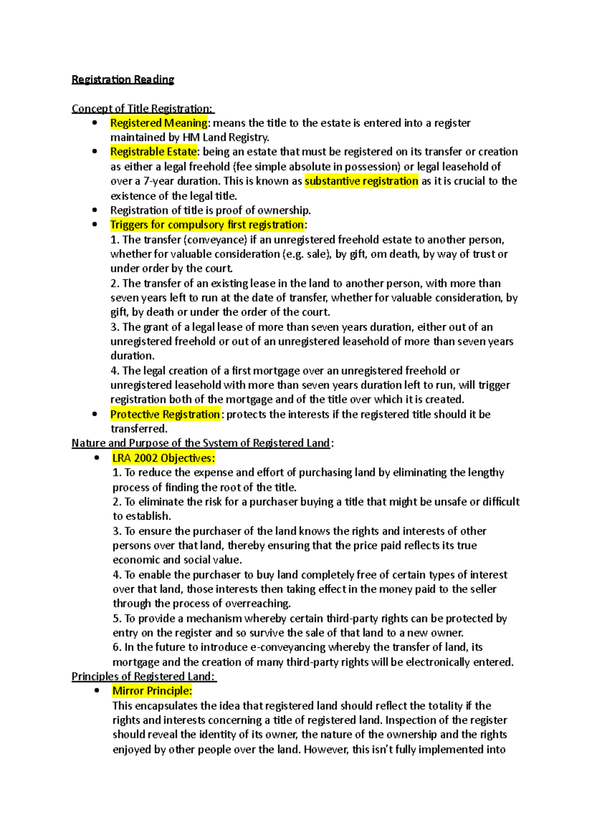 Registration Reading Land Law - Registration Reading Concept of Title ...