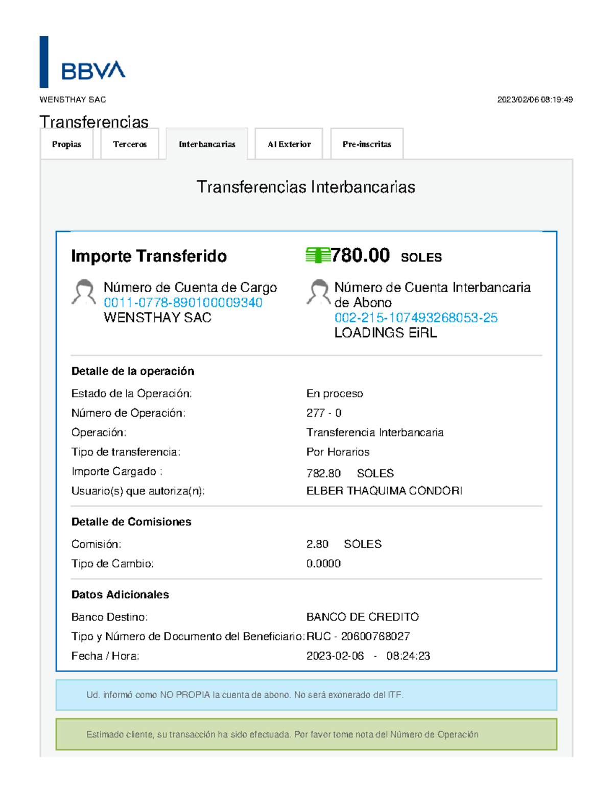 (BBVA) transferencias (17) - WENSTHAY SAC 2023/02/06 08:19 ...