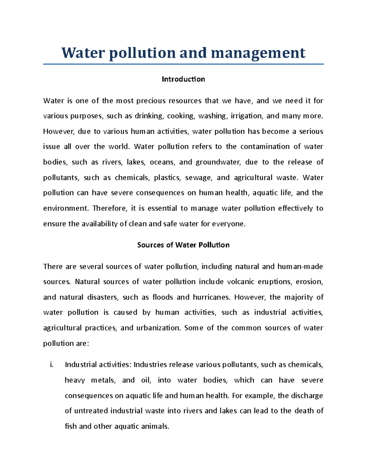 Water pollution and management - Water pollution and management ...