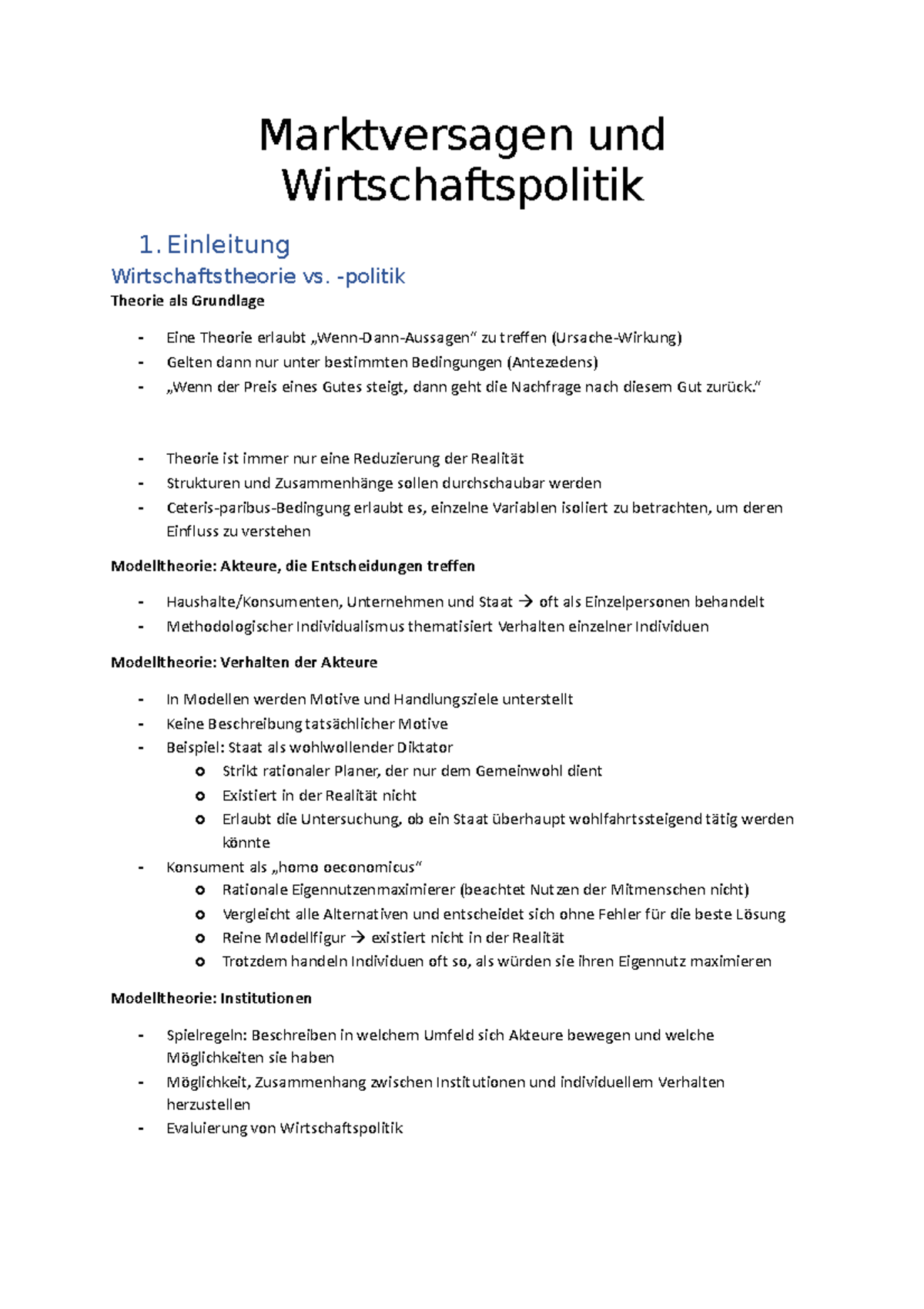 Marktversagen WS20 21 - Zusammenfassung - Marktversagen und ...