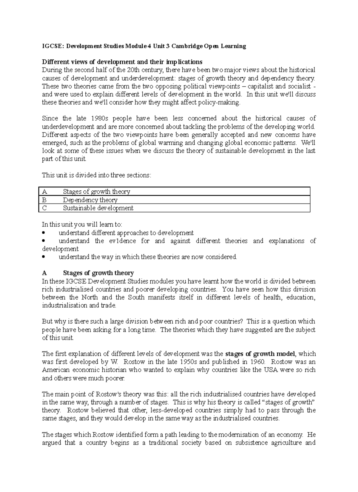 Igcse - Development Studies Module 4 - Unit 3 - Cambridge Open Learning ...