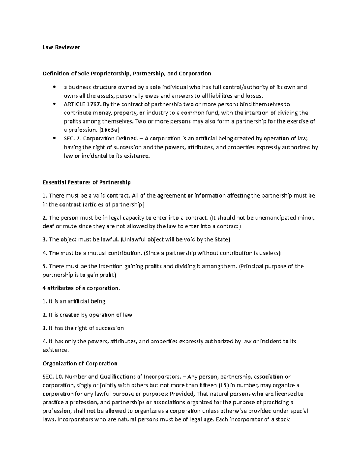 Law-Reviewer - Law Reviewer on The Law on Partnership and Private ...