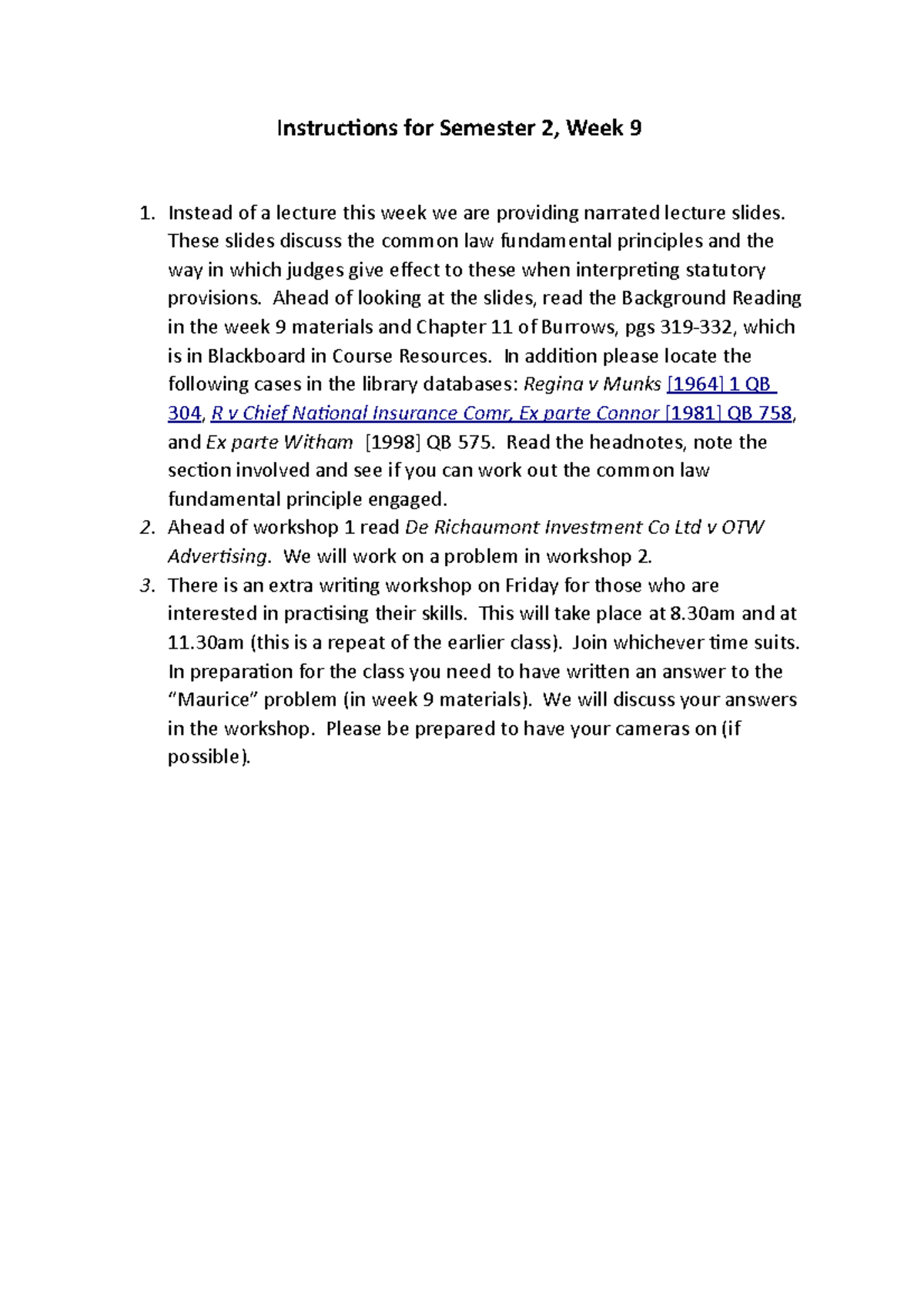 Instructions for week 9 - Instructions for Semester 2, Week 9 Instead ...