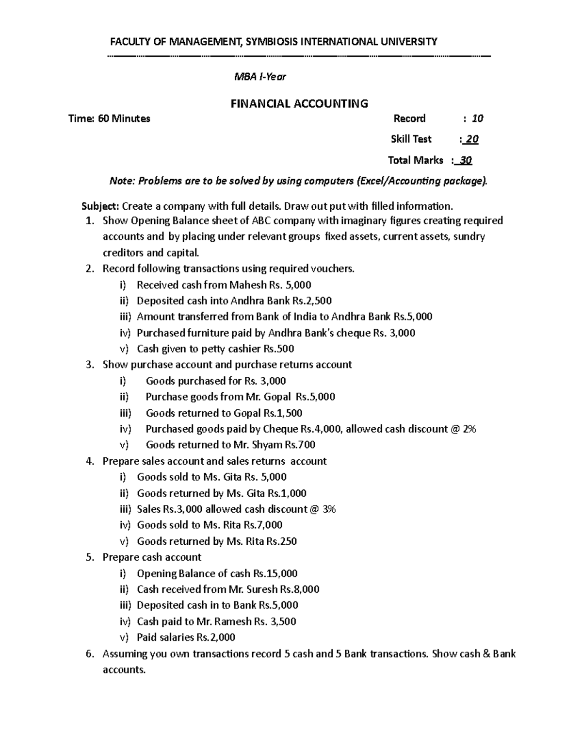 Financial Accounting- Assignment - FACULTY OF MANAGEMENT, SYMBIOSIS ...