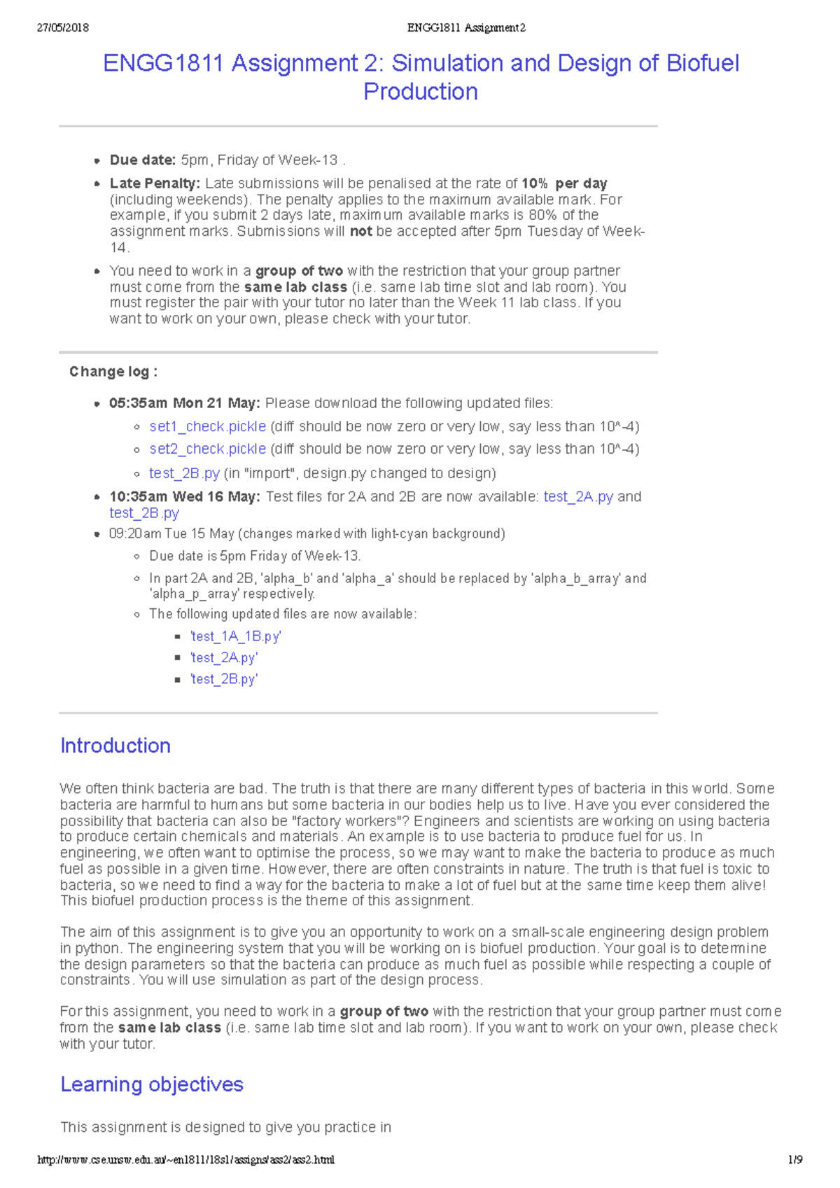 ENGG1811 Assignment 2 - ENGG1811 Assignment 2: Simulation and Design of ...
