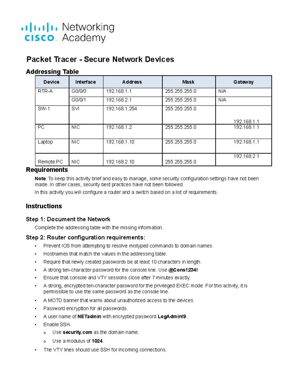 16 5 1 Packet Tracer Secure Network Devices Packet Tracer Secure Network Devices