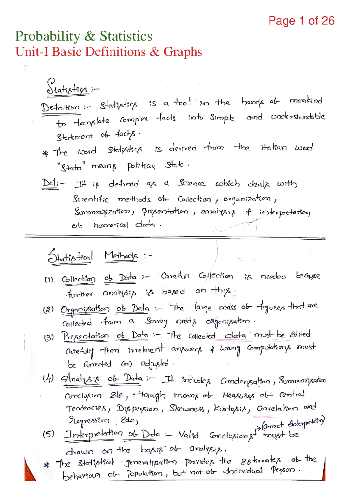 M-I Unit-I Basic Def & Graph - Engineering mathematics-II - Probability ...