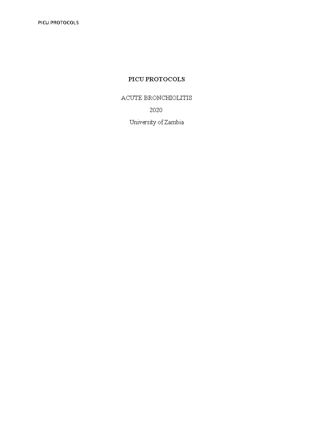 PICU Protocols - Acute Bronchiolitis - PICU PROTOCOLS PICU PROTOCOLS ...