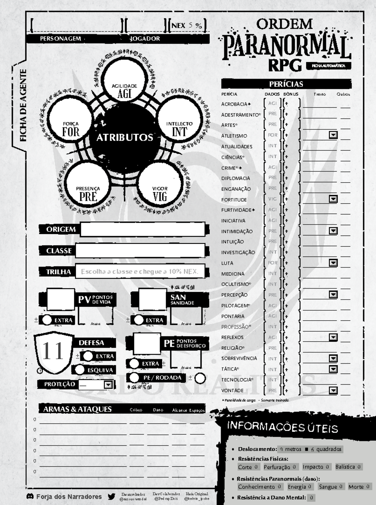 uma ficha de rpg feita com base no sistema gratuito gurps - FICHA DE AGENTE PERSONAGEM JOGADOR ...