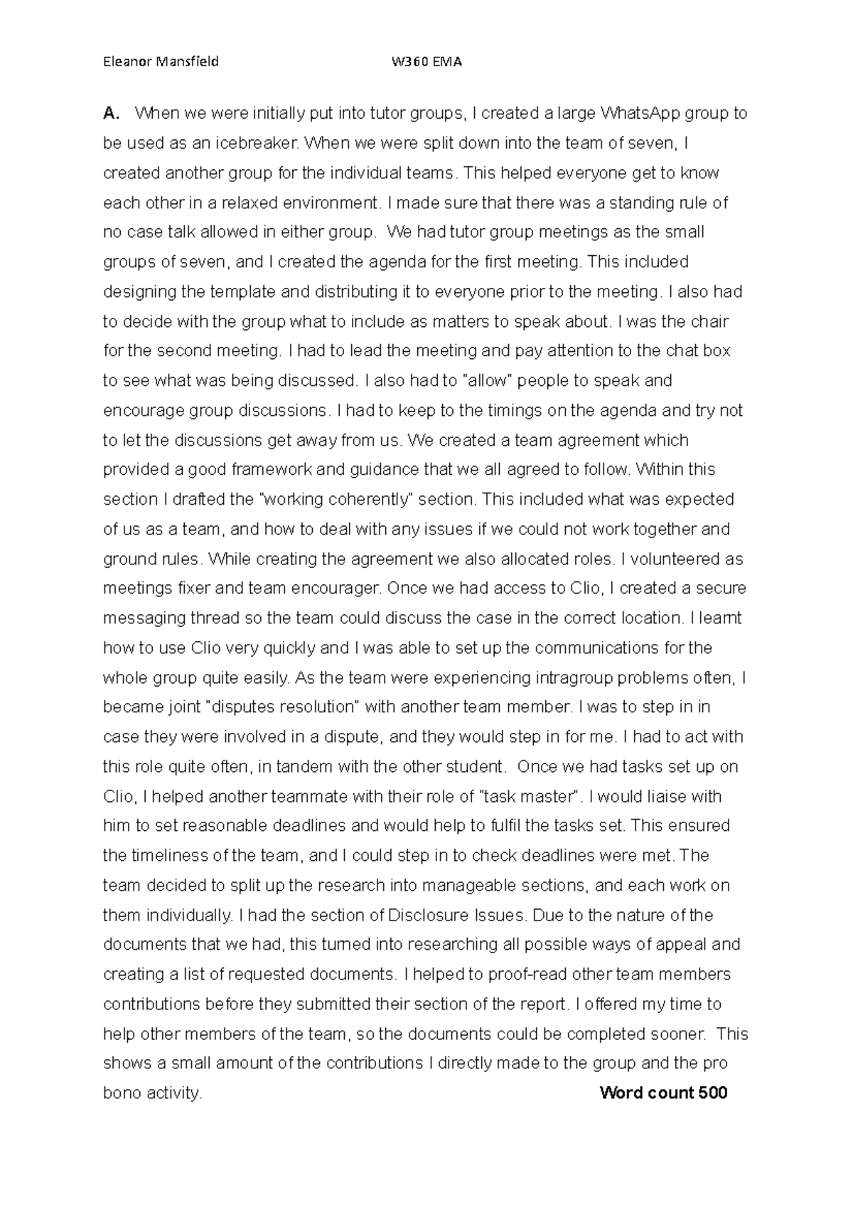 W360 Reflection EMA - A. When we were initially put into tutor groups ...