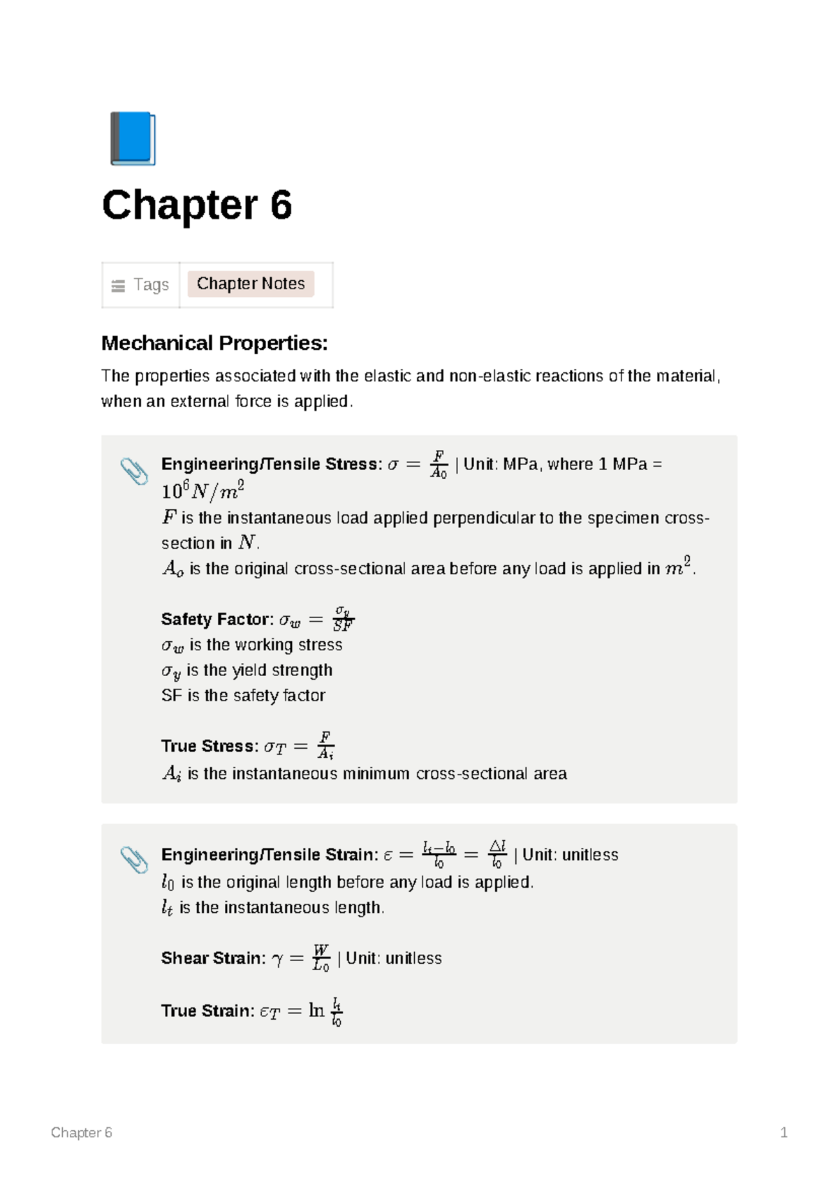 Chapter 6 - Æ Chapter 6 Tags Chapter Notes Mechanical Properties: The ...