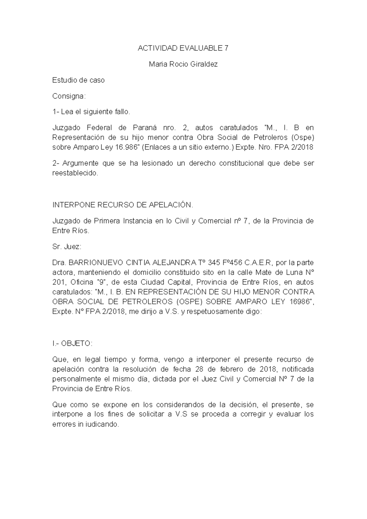 Actividad Evaluable 7- Niñez - ACTIVIDAD EVALUABLE 7 Maria Rocio ...