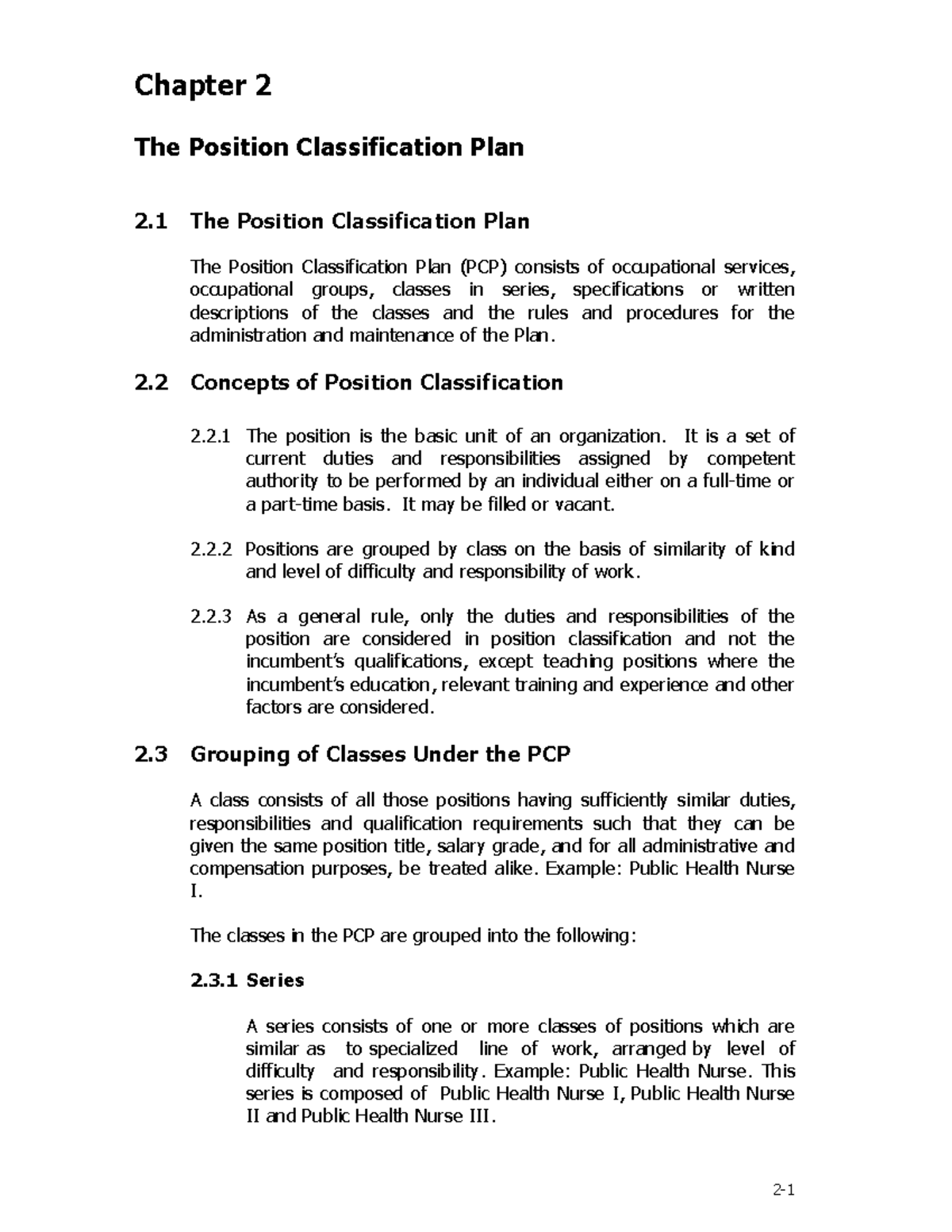 Manual on PCC Chapter 2 - Chapter 2 The Position Classification Plan 2 ...