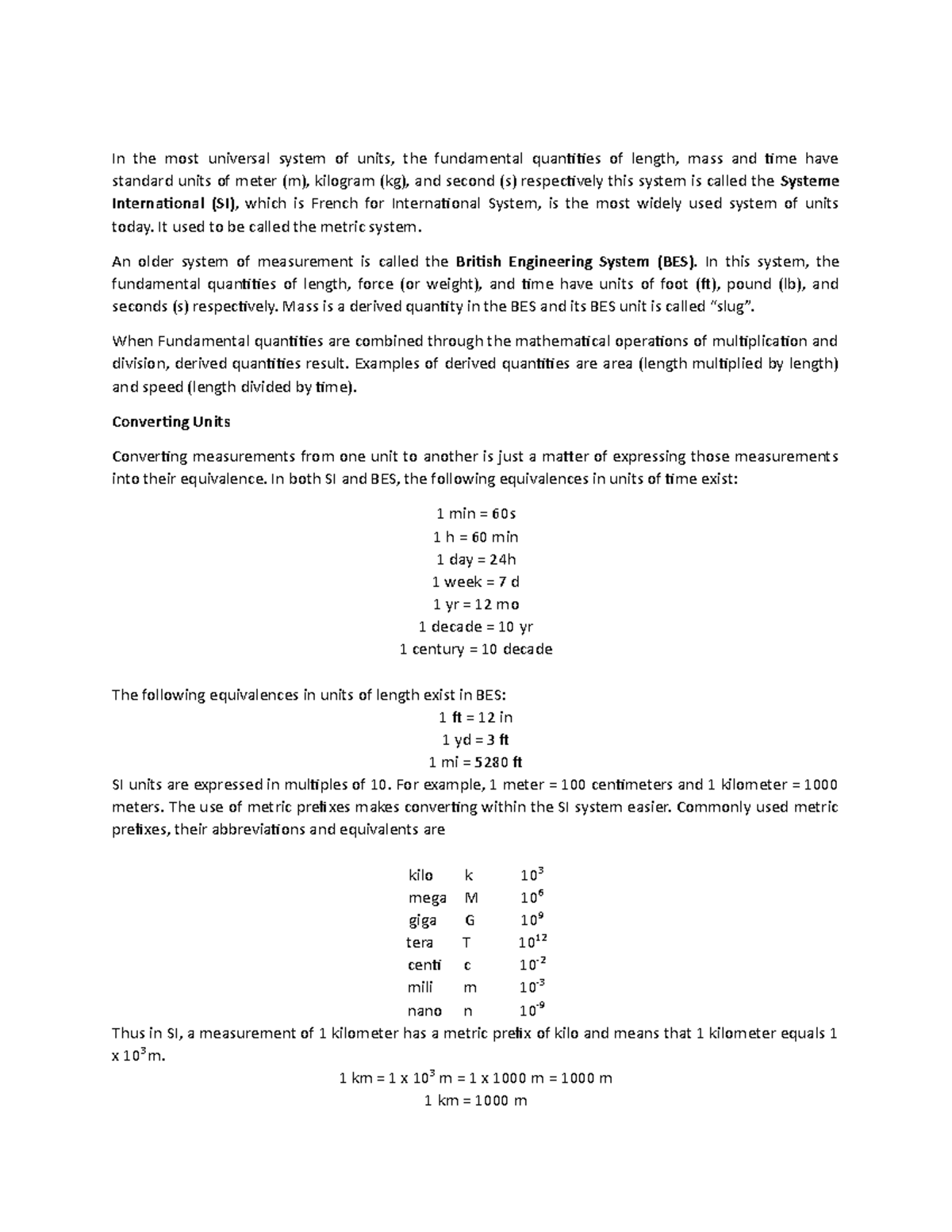 Converting Units - In the most universal system of units, the ...