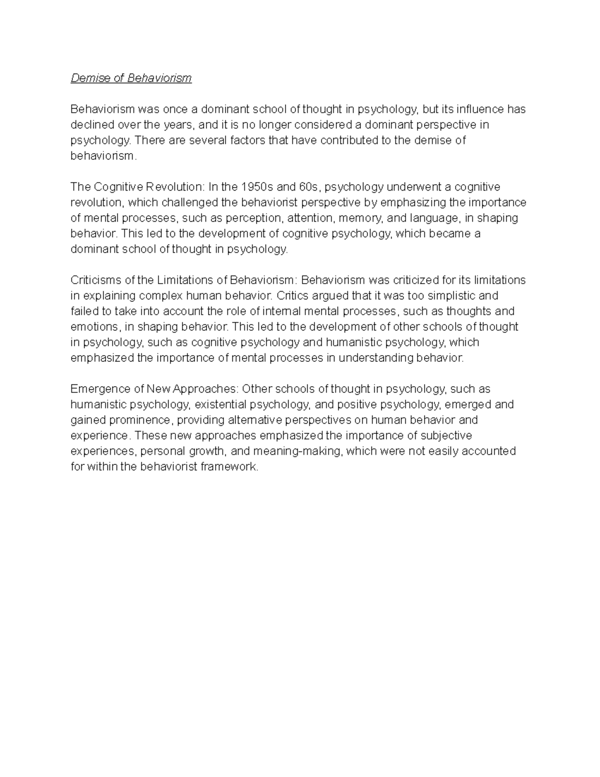 Demise of Behaviorism - definition - Demise of Behaviorism Behaviorism ...